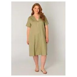 Tunikakleid Base Level Curvy "Yacinthe", Damen, Gr. 48, N-Gr, soft army, Web, Obermaterial: 55% Leinen, 45% Viskose, gerade knielang, Serafino, Kleider, Sommerkleid mit Leinen
