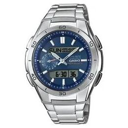 Funkchronograph Casio FUNK, blau (silberfarben), Armbanduhren, Herren, Solaruhr, Armbanduhr, Digitaluhr,Edelstahlarmband, bis 10 bar wasserd.