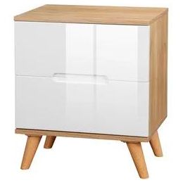 Nachtschrank OTTO HOME "Lund Nachttisch Beistellschrank Kommode mit Hochglanzfronten", wei&szlig;, B:48cm H:56cm T:39,5cm, FSC-zertifizierter Holzwerkstoff, Schr&auml;nke, Nachtschrank, Nachtkommode mit 2 Schubladen Bestseller im skandinavischem Design