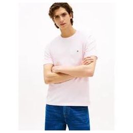 T-Shirt Tommy Hilfiger "ESSENTIAL REGULAR FIT SOLID mit Stickerei", Herren, Gr. XL, rosa (light pink), Single Jersey, Obermaterial: 100% Baumwolle, unifarben, Basic, Rundhals, Shirts T-Shirt, unifarben, casual, Baumwolle, Rundhals
