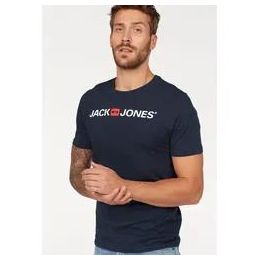 Jack & Jones T-Shirt JACK & JONES "JJECORP mit Print, vielseitig kombinierbar f&uuml;r den Alltag", Herren, Gr. XL, blau (navy blazer), Obermaterial: 100% Baumwolle, bedruckt, unifarben, Basic schmal normal, Rundhals, Shirts T-Shirt, Logodruck, modisch, regular fit, Baumwolle, Rundhals, Topseller