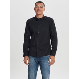 Only & Sons ONLY & SONS Herren Langarmhemd "ONSPOPLIN BTN DOWN SHIRT LS NOOS"schwarz, Gr. M, unifarben, Web, Obermaterial: 100% Baumwolle, Hemden