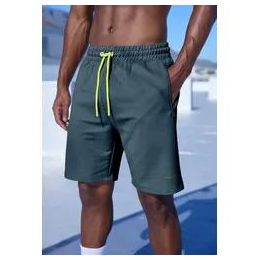 Funktionsshorts, Herren, Gr. XL (56/58), XXL, blau (petrol), Obermaterial: 50% Polyester, 45% Baumwolle, 5% Elasthan, LE JOGGER PERFORMANCE, bedruckt, kontrastfarbene Details, unifarben mit Farbeinsatz, bequem kniefrei, Hosen, Perfomance Shorts mit Kontrast-Kordel und Rei&szlig;verschlusstaschen