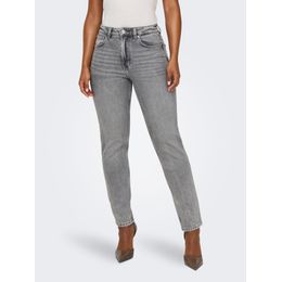 High-waist-Jeans Only "ONLEMILY HW STR ANK DNM NAS027 NOOS", Damen, Gr. 26, L&auml;nge 30, medium grau denim, Denim/Jeans, Obermaterial: 99% Baumwolle, 1% Elasthan, unifarben, kn&ouml;chellang, Jeans High-Waist-Jeans