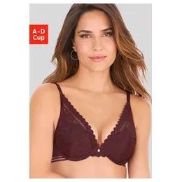 Push-up-BH s.Oliver "Milene", Damen, Gr. 75, Cup C, lila (cassis), Spitze, Obermaterial: 60% Polyamid, 35% Polyester, 5% Elasthan, BHs Push-up-BH, im edlen High-Apex Look mit graphischer Jacquardspitze, sexy Dessous