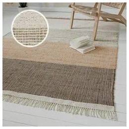 Teppich OTTO HOME "Dallin", beige (sand beige), B:80cm H:4mm L:150cm, Baumwolle, Jute, Teppiche, Teppich, 80% Jute, handgewebt, mit Fransen, Wohnzimmer, Naturfaser