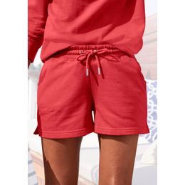 H.I.S. H.I.S Damen Sweatshorts, Gr. 40, rot, Interlock, Obermaterial: 60% Baumwolle, 40% Polyester, unifarben, Basic, Hosen, im maritimen Stil, Loungewear