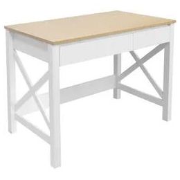 Schreibtisch OTTO HOME "Silba", wei&szlig; (wei&szlig;, eichefarben, wei&szlig;, eichefarben), B:100cm H:76cm T:50cm, Tische, Schreibtisch, 2 Schubladen, Landhausstil, Home Office, Breite 100 oder 140 cm