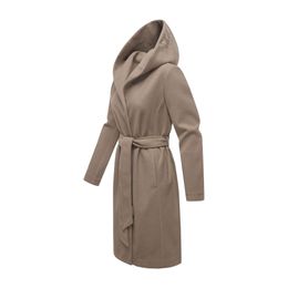 Marikoo Damen Kurzmantel "Kailii", grau, Gr. L, 90% Polyester, 10% Viskose, M&auml;ntel, Eleganter Wickel Mantel mit Tailleng&uuml;rtel und Oversized Hood