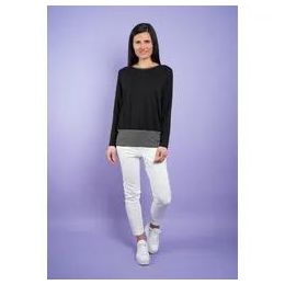 Longshirt Seidel Moden "Exklusiv bei OTTO", Damen, Gr. 38, schwarz, Jersey, Obermaterial: 94% Viskose, 6% Elasthan, gestreift, unifarben, gerade h&uuml;ftbedeckend, Rundhals, Shirts Longshirt, Unifarben, mit Streifen-Details -MADE IN GERMANY
