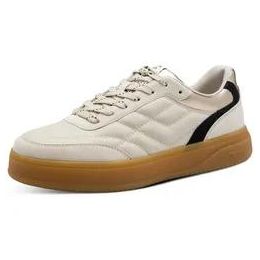 Plateausneaker Tamaris, Damen, Gr. 37, creme kombiniert, Leder, Lederimitat, gesteppt, unifarben mit Farbeins&auml;tzen, Schuhe Plateausneaker, Freizeitschuh, Halbschuh, Schn&uuml;rschuh mit trendiger Ziersteppung