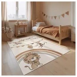 Villeroy & Boch Kinderteppich VILLEROY & BOCH "Roar like a Lion Rainbow Party Teppich", creme, mulitfarben, B:160cm H:9mm L:230cm, Polypropylen, Teppiche, Kinderteppich, Spielteppich weich, Kinderzimmer, Boho Kids Spielunterlage, Tieremotiv