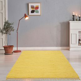 Teppich Theko, B:70cm H:5mm L:140cm, gelb, Baumwolle, Wohnzimmer, Teppiche, "Happy Cotton Fleckerl, handgewebt", Flachgewebe, reine Baumwolle,