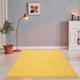 Teppich Theko, B:120cm H:5mm L:180cm, gelb, Baumwolle, Wohnzimmer, Teppiche, "Happy Cotton Fleckerl, handgewebt", Flachgewebe, reine Baumwolle,