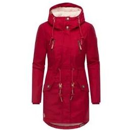 Wintermantel Ragwear "Elsie", Damen, Gr. XS (34), cherryrot, Au&szlig;enmaterial: 65% Polyester, 35% Baumwolle. Innenfutter: 100% Polyester. Wattierung: 100% Polyester, tailliert ca. Mitte Oberschenkel, &Auml;rmel ohne &Auml;rmelschlitz Rippstrickb&uuml;ndchen mit Daumenl&ouml;chern, M&auml;ntel Wintermantel, stylischer Winterparka mit Kapuze und Teddyfleece