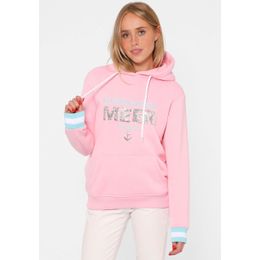 Zwillingsherz Damen Hoodie ""Gl&uuml;cklich am Meer"", rosa, Gr. S, Sweatware, Obermaterial: 50% Baumwolle, 50% Polyester, Sweatshirts, mit Pailletten,