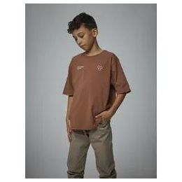 T-Shirt name it "NKMOAKLEY SS NREG TOP BF", Jungen, Gr. 146/152, braun (carob braun), Jersey, Obermaterial: 100% Baumwolle, bedruckt, regular fit normal, Rundhals, Shirts T-Shirt