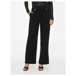 Anzughose Vila "VICLUA HW WIDE BUTTON PANTS- NOOS", Damen, Gr. XS (34), N-Gr, schwarz (schwarz detail:gold button), Web, Obermaterial: 95% Polyester, 5% Elasthan, unifarben, relaxed fit normal, Hosen Anzughose