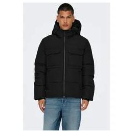 Only & Sons Steppjacke ONLY & SONS "ONSELIJAH PCKT. HOOD JACKET OTW NOOS", Damen, Gr. S, schwarz, Web, Obermaterial: 100% Polyester, unifarben, regular fit, Rippb&uuml;ndchen, Jacken Steppjacke