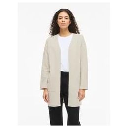 Longblazer Vila "VIGARDEN L/S LONG CARDIGAN - NOOS", Damen, Gr. M, birch, Web, Obermaterial: 70% Baumwolle, 25% Polyester, 5% Elasthan, unifarben, regular fit normal, Blazer Longblazer