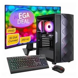 Hyrican GAMEMAX Gaming-PC-Komplettsystem "MegaDeal Diamond BK 2697 AMD Ryzen 5 5500 RTX 5050 16 GB 1TB SSD", Energieeffizienz: E (A-G), schwarz, Microsoft Windows 11 Home (64 Bit), 16 GB RAM 1.000 GB SSD, Computer_Komplettsysteme, Windows 11 + MSI MAG 32C6X Curved Monitor, 80cm (32")