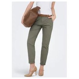 Chinohose Only "ONLBIANA &ndash; Chinohose mit G&uuml;rtel und Umschlagsaum", Damen, Gr. 40, L&auml;nge 32, smokey olive, Web, Obermaterial: 98% Baumwolle, 2% Elasthan, unifarben, slim fit kn&ouml;chellang, Hosen Chinohose, slim fit, modisch, Web, Baumwollmischung