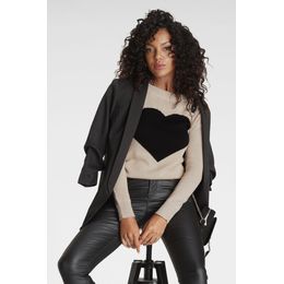 Laura Scott Damen Strickpullover, beige, Gr. 38, Jacquardmuster, mehrfarbig, Strick, Obermaterial: 50% Baumwolle, 50% Polyacryl, Pullover, mit