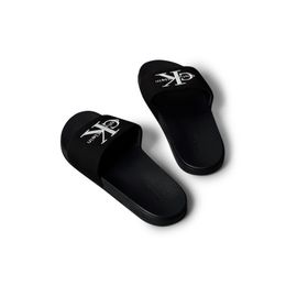Herren Pantolette "ESS SLIDE CV", Calvin Klein Jeans, Gr. 43schwarz, Textil, bestickt, unifarben, Schuhe, Badeschuh, Flat, Poolslides mit