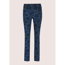 Madeleine Mode MADELEINE Damen Chinos "Druckhose Baumwollhose mit floralem Print", blau, Gr. 42, Obermaterial: 64% Baumwolle CO. 33% Polyester PES. 3% Elasthan EL.,