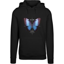 MisterTee Herren Kapuzenpullover "MisterTee Herren Become The Change Butterfly Hoody"schwarz, Gr. XS, bedruckt, 65% Baumwolle, 35% Polyester, Pullover