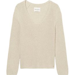Marc O'Polo MARC O'POLO Damen Strickpullover, beige, Gr. S, Grobstrick, Obermaterial: 100% Baumwolle, Pullover, mit dekorativem Strickmuster am &Auml;rmel und V-Neck