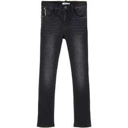 name it Jungen Slim-fit-Jeans "NKMTHEO XSLIM JEANS", schwarz, Gr. 128, Abriebeffekte, Denim/Jeans, Obermaterial: 41% Viskose, 31% Baumwolle, 25%