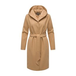 Marikoo Damen Kurzmantel "Kailii", braun, Gr. M, 90% Polyester, 10% Viskose, M&auml;ntel, Eleganter Wickel Mantel mit Tailleng&uuml;rtel und Oversized Hood