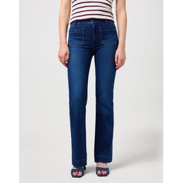 Wrangler Damen Bootcut-Jeans "Flare", blau, Gr. 30, unifarben, Denim/Jeans, Obermaterial: 91% Baumwolle, 5% Polyester, 4% Elasthan, Jeans, im