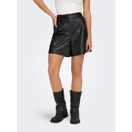 Only Damen Shorts "ONLPENNY FAUX LEATHER SHORTS OTW", schwarz, Gr. S, unifarben, Web, Obermaterial: 96% Polyester, 4% Elasthan, Hosen