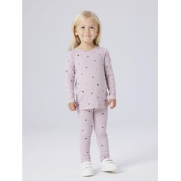 name it M&auml;dchen Leggings "NMFNUTTI LEGGING NOOS", lila, Gr. 122, bedruckt, Rippware, Obermaterial: 57% Baumwolle, 38% Modal, 5% Elasthan, Hosen, aus