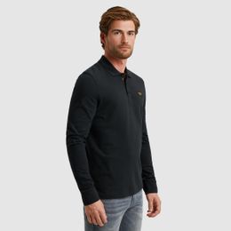 PME-Legend PME LEGEND Herren Langarm-Poloshirt, schwarz, Gr. XL, unifarben, Web, Obermaterial: 95% Baumwolle, 5% Elasthan, Shirts, mit Logo Stickerei