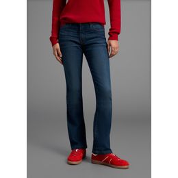 Arizona Damen Bootcut-Jeans "Baby-Boot", blau, Basic, Gr. 42, Abriebeffekte, Denim/Jeans, Obermaterial: 79% Baumwolle, 19% Polyester, 2% Elasthan,