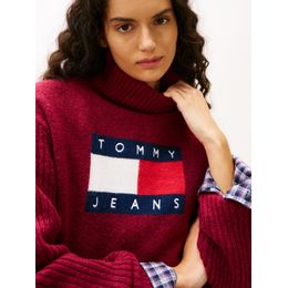 Tommy Jeans Damen Rollkragenpullover "TJW TURTLENECK FLAG SWEATER EXT", rot, Gr. XL, gemustert, Strick, Obermaterial: 53% Polyester, 38% Nylon, 9%