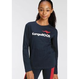 Kangaroos M&auml;dchen Langarmshirt "Basic Logo", blau, Gr. 128, bedruckt, Jersey, Obermaterial: 100% Baumwolle, Shirts, Langarm, mit peppigem Druck,