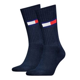 Tommy Hilfiger Damen Socken "TH UNI TJ SOCK 2P FLAG", Gr. 43, blau, Baumwollmischung, Socken, mit gro&szlig;em Logo