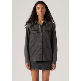 Levi's LEVI'S Damen Jeansbluse "ESSENTIAL WESTERN", schwarz, Basic, Gr. XS, Denim/Jeans, Obermaterial: 100% Baumwolle, Blusen, mit Brusttaschen mit