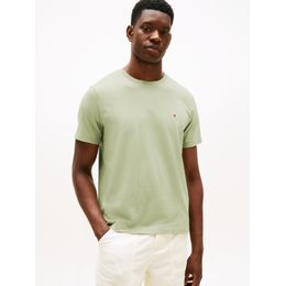 Tommy Hilfiger Herren T-Shirt "ESSENTIAL REG FIT SOLID TEE mit Stickerei und Rundhals"earth sage, Gr. M, Single Jersey, Obermaterial: 100% Baumwolle,
