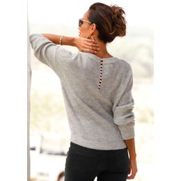Lascana Damen V-Ausschnitt-Pullover, grau, Gr. 32, meliert, Rippstrick, Obermaterial: 77% Polyacryl, 19% Polyester, 4% Elasthan, Pullover, mit