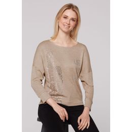 SOCCX Damen 3/4-Arm-Shirt, braun, Gr. XL, Glitzermuster, bedruckt, Web, Material: 95% Viskose, 5% Polyester, Shirts, mit Glitzersteinchen