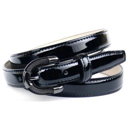Anthoni Crown Damen Lederg&uuml;rtel Schmaler Lacklederg&uuml;rtel, dekorative Schlie&szlig;e schwarz 80