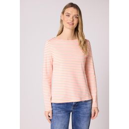 Langarmshirt Street One, Damen, Gr. 42, light apricot, Web, 100% Baumwolle, gestreift, normal normal, abgesteppt, Shirts Langarmshirt, aus reiner Baumwolle