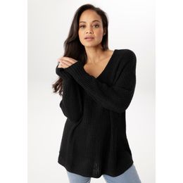 ANISTON PLUS Damen Strickpullover, schwarz, Gr. 50, Strick, Obermaterial: 100% Polyacryl, Pullover, im dezenten Ajour-Strickmuster