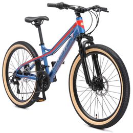 Jugendfahrrad Bikestar Gr. 33, blau (blau, gelb), Fahrr&auml;der, Kinder, 33cm, 24 Zoll (60,96cm), f&uuml;r Damen und Herren, Kettenschaltung