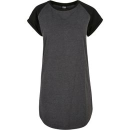 Shirtkleid Urban Classics "Urban Classics Damen Ladies Contrast Raglan Tee Dress", Damen, Gr. M, US-Gr&ouml;&szlig;en, charcoal, schwarz, 100% Baumwolle, normal, Rundhals, Kleider Shirtkleid